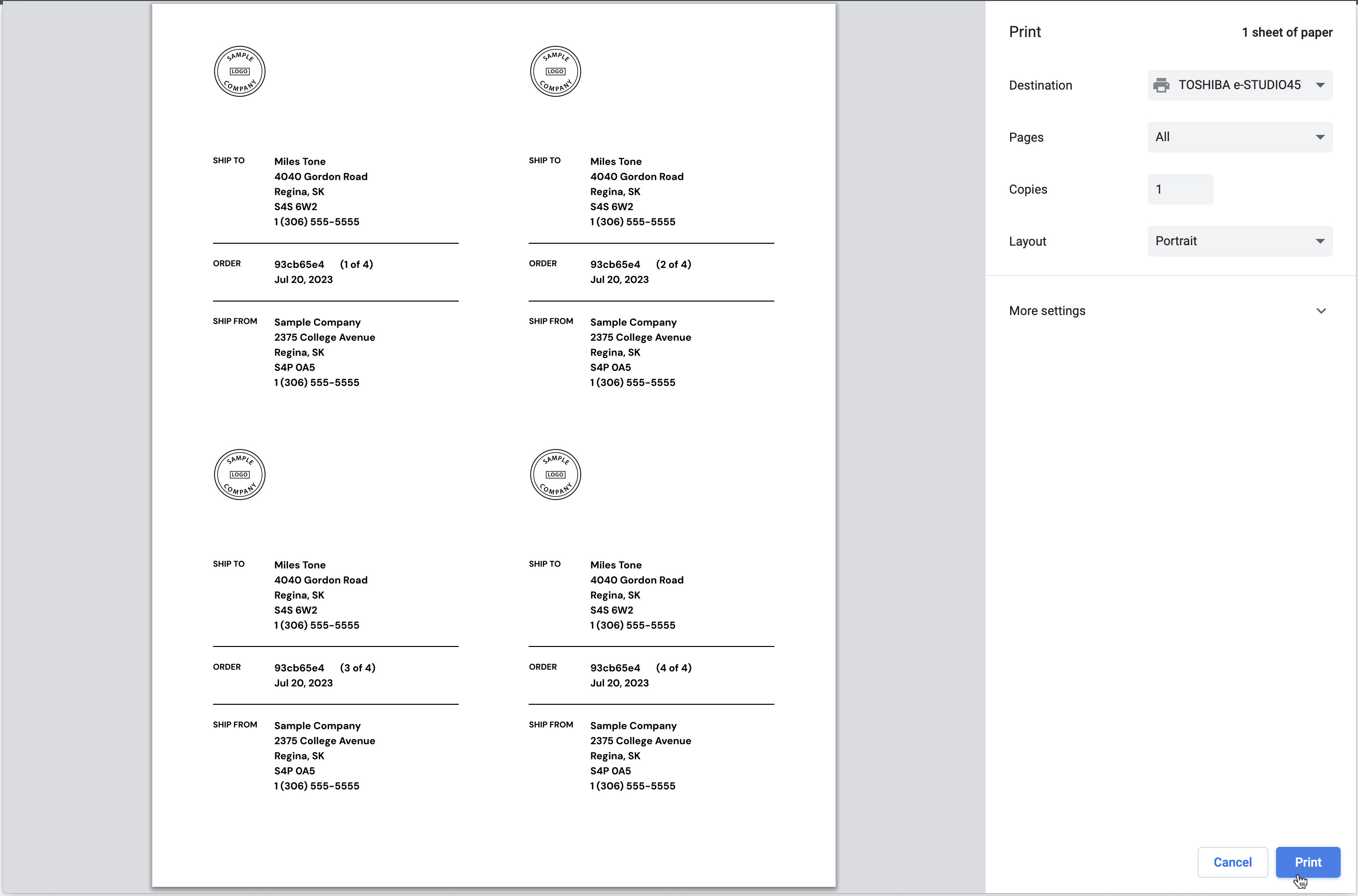 Client Help Label Printing
